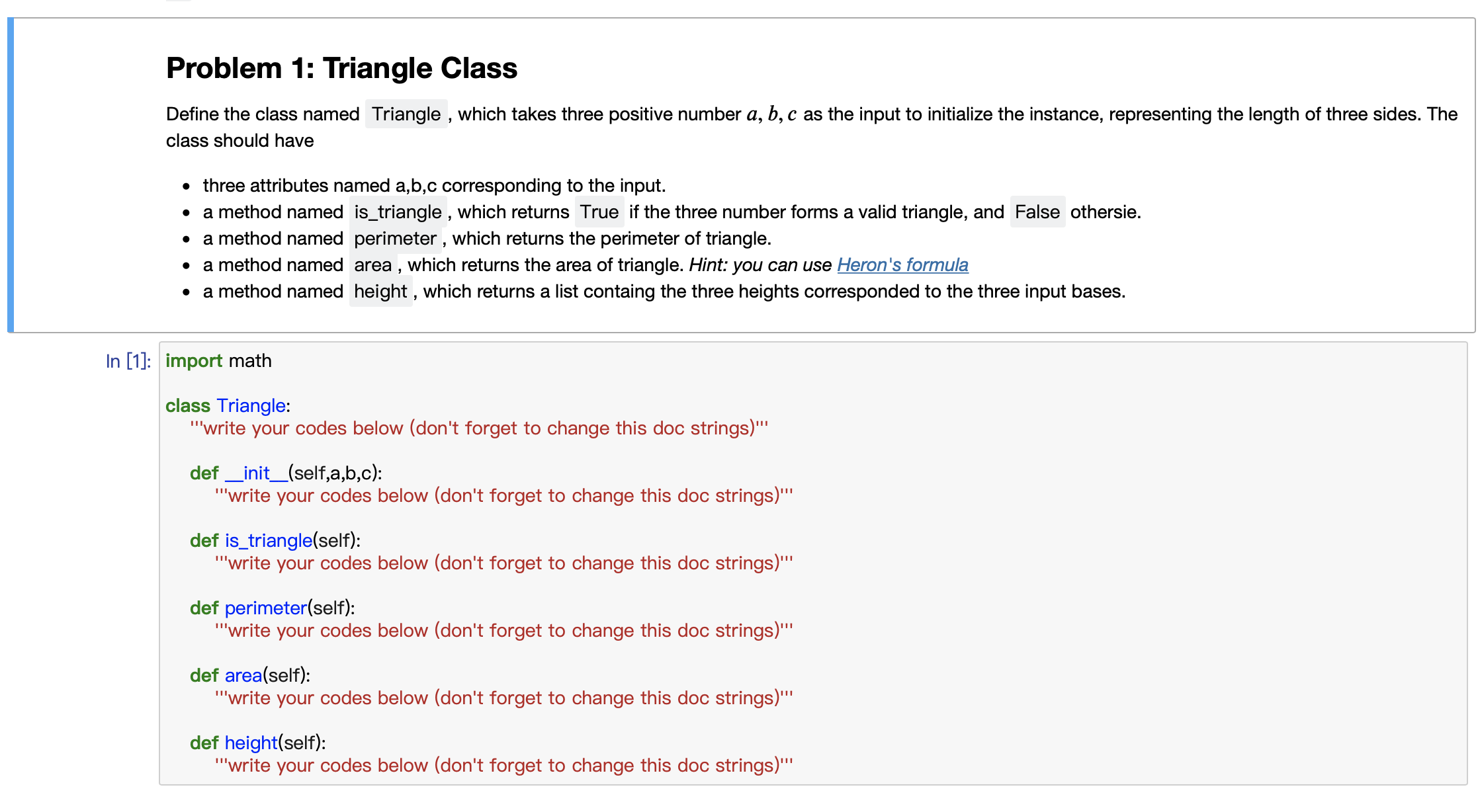 Solved Problem 1: Triangle Class Define the class named | Chegg.com