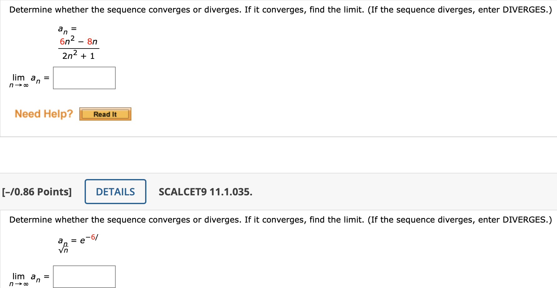 Solved Determine whether the sequence converges or diverges. | Chegg.com
