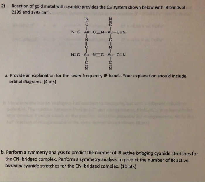Solved 2) Reaction of gold metal with cyanide provides the | Chegg.com