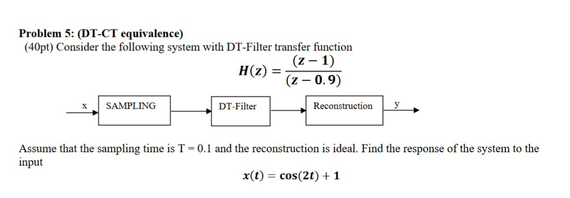 Solved Problem 5: (DT-CT equivalence) (40pt) Consider the | Chegg.com