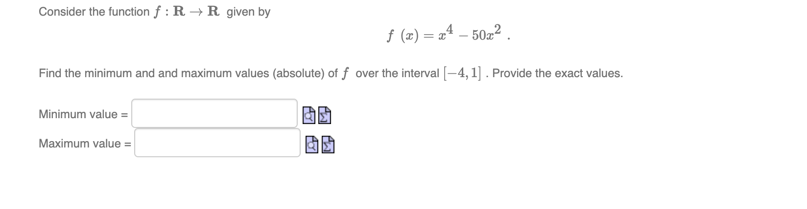 Solved Consider the function f:R→R given by f(x)=x4−50x2. | Chegg.com