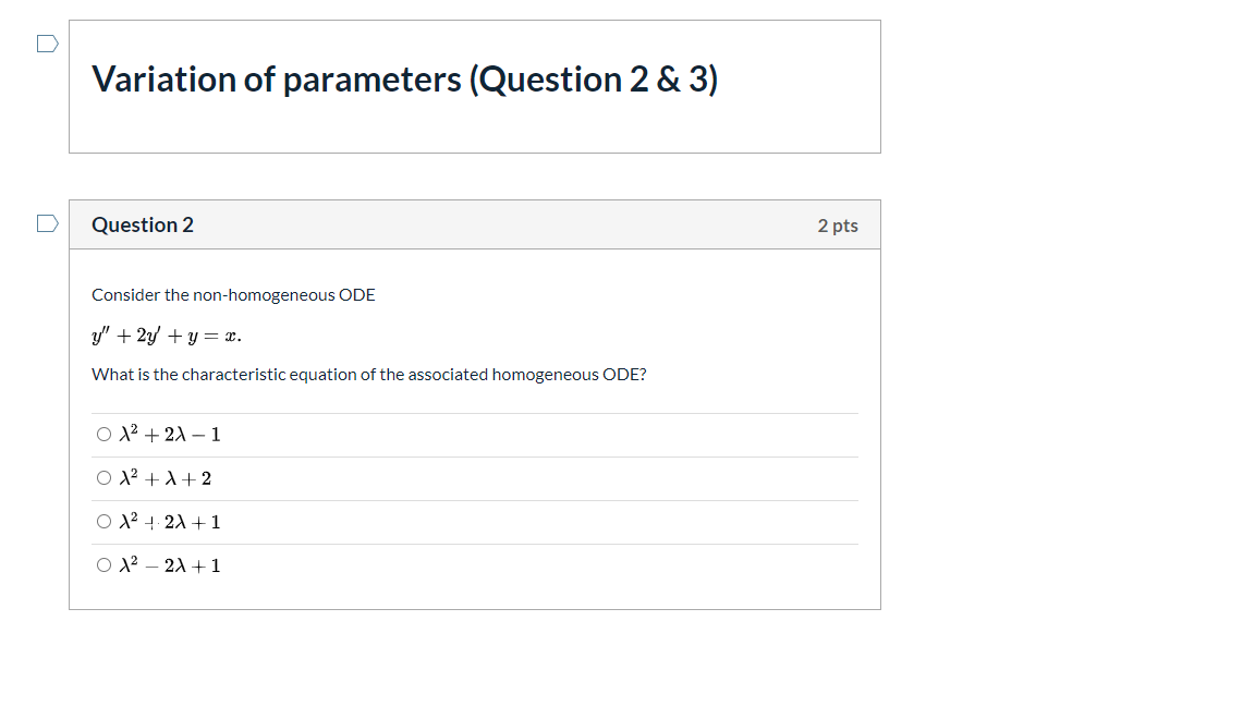 Solved Classification of ODEs (Question 1) D Question 1 2 | Chegg.com
