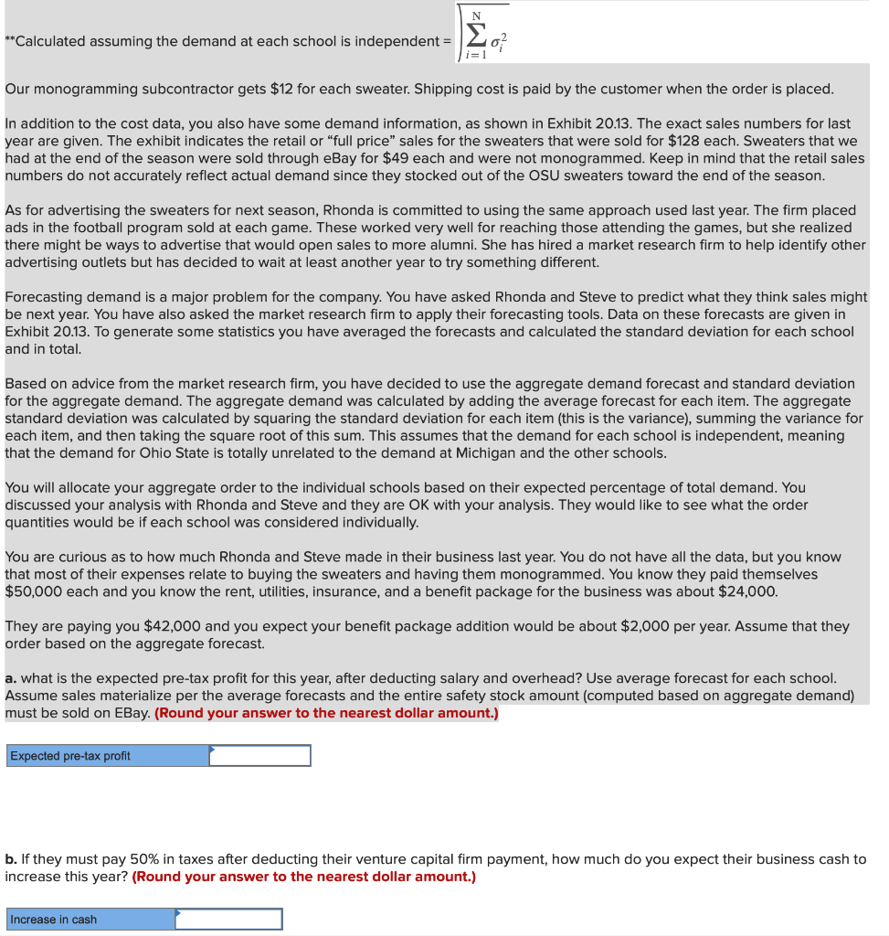 Solved Analytics Exercise 20-4 (Algo) Big10Sweaters.com is a | Chegg.com