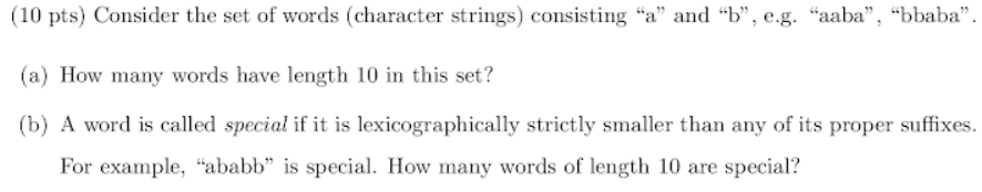 Solved (10 pts) Consider the set of words (character | Chegg.com