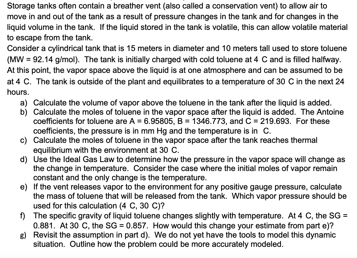Solved Storage tanks often contain a breather vent (also | Chegg.com