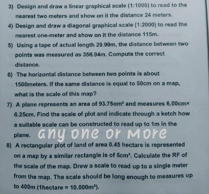 Solved 3) Design and draw a linear graphical scale (1:1000) | Chegg.com