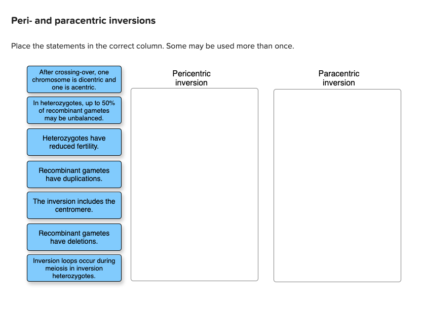 Solved Peri- and paracentric inversions Place the statements | Chegg.com