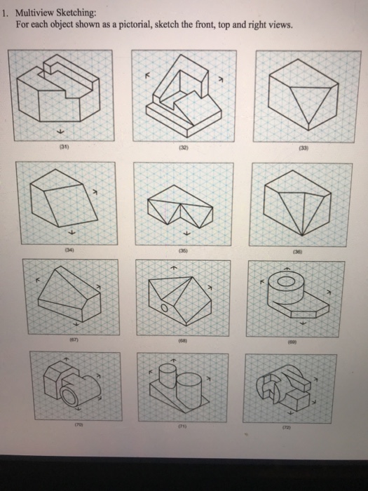 Solved 1. Multiview Sketching: For each object shown as a | Chegg.com