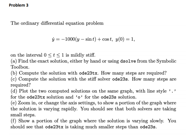 Solved Problem 3 The ordinary differential equation problem | Chegg.com