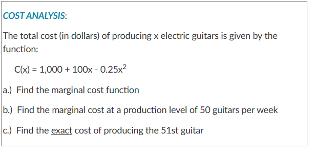 Solved COST ANALYSIS: The total cost (in dollars) of | Chegg.com