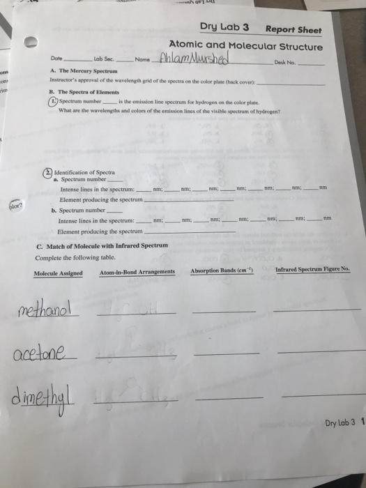 Dry Lab 3 Report Sheet Atomic and Molecular Structure | Chegg.com