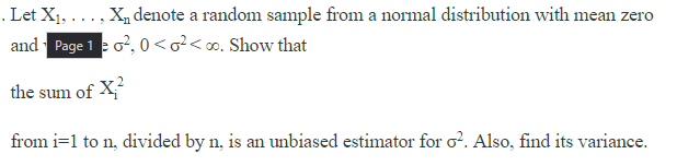 Solved Let X1,…,Xn denote a random sample from a normal | Chegg.com