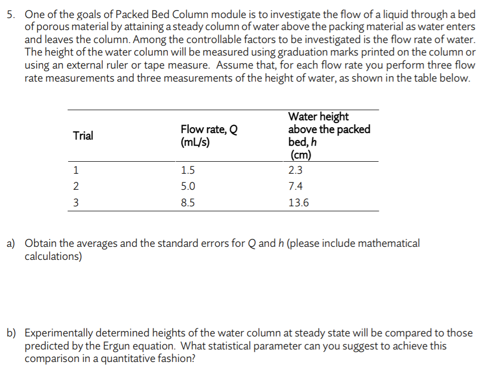 Solved 5. One of the goals of Packed Bed Column module is to | Chegg.com