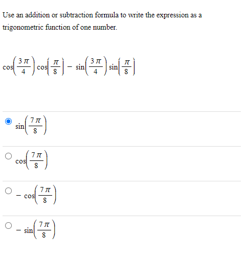 Solved Use an addition or subtraction formula to write the | Chegg.com