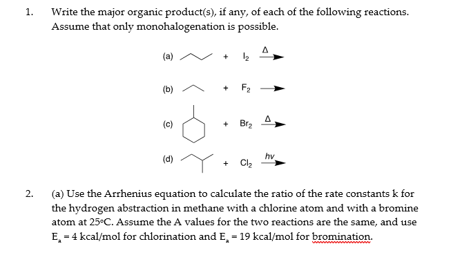 Solved 1. Write the major organic product(s), if any, of | Chegg.com