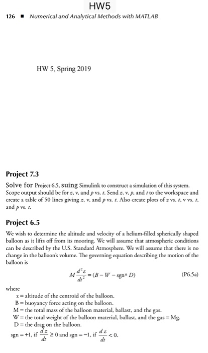 Solved HW5 126Numerical and Analytical Methods with MATLAB | Chegg.com