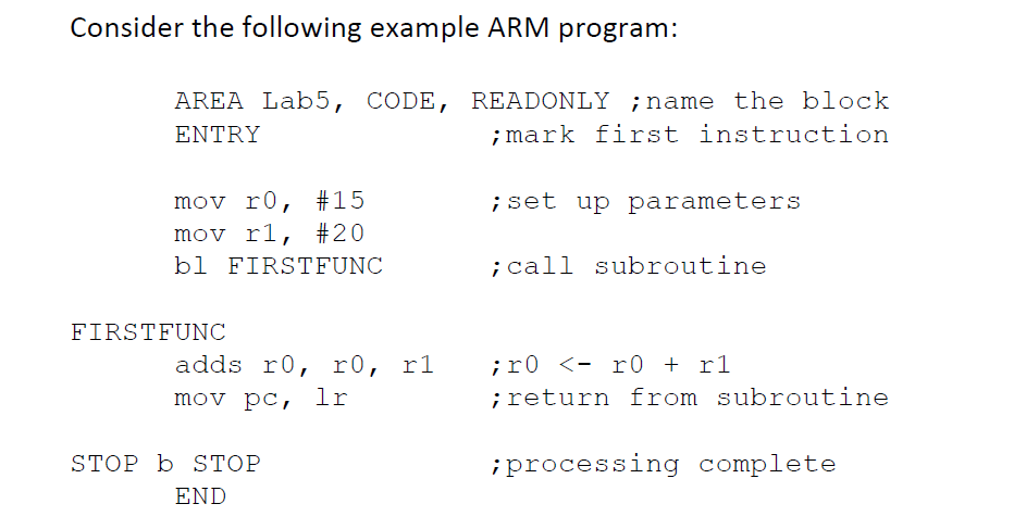 Consider the following example ARM program: AREA | Chegg.com