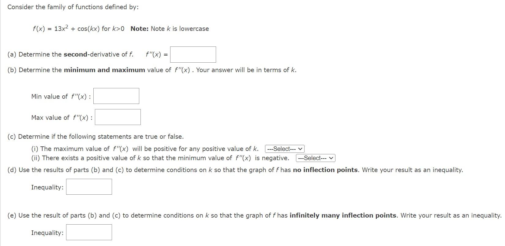Solved Consider the family of functions defined by: | Chegg.com