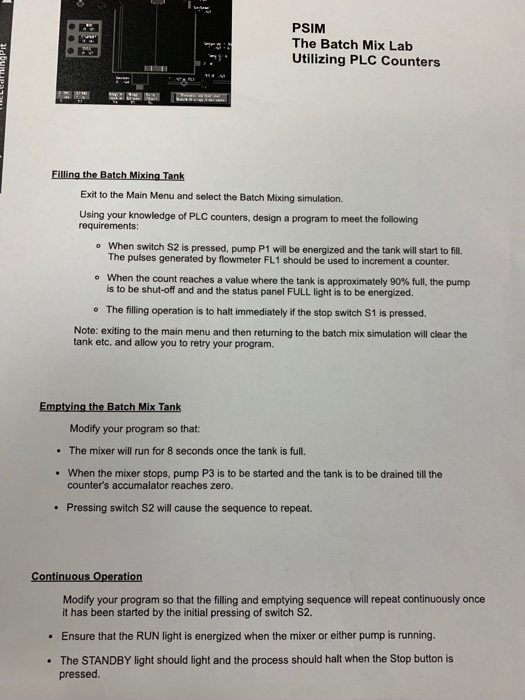 Solved PSIM The Batch Mix Lab Utilizing PLC Counters Exit to | Chegg.com