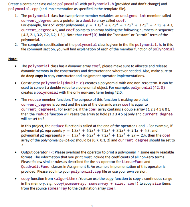 Solved Instruction and header " Polynomial.h" to test | Chegg.com