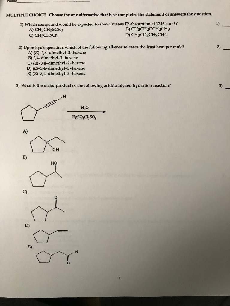 Solved Nanie MULTIPLE CHOICE. Choose the one alternative | Chegg.com