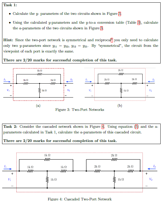Solved Task 1: • Calculate the y, parameters of the two | Chegg.com