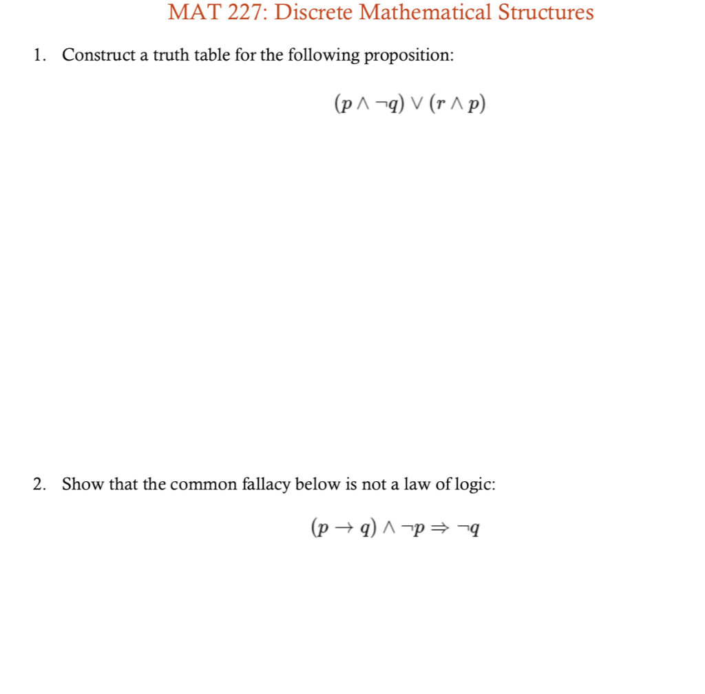 Solved MAT 227: Discrete Mathematical Structures 1. | Chegg.com
