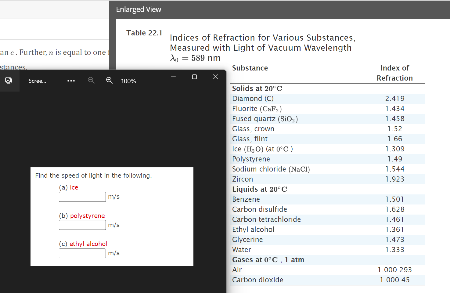 Solved Find the speed of light in the following.(a) | Chegg.com