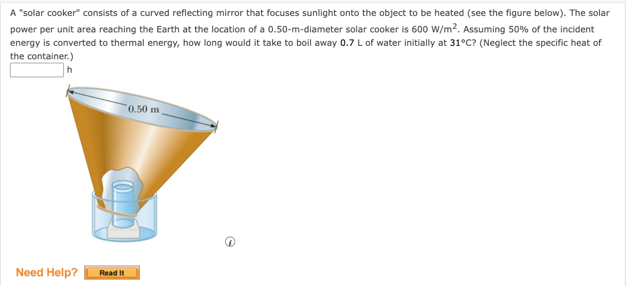 Solved A "solar cooker" consists of a curved reflecting | Chegg.com