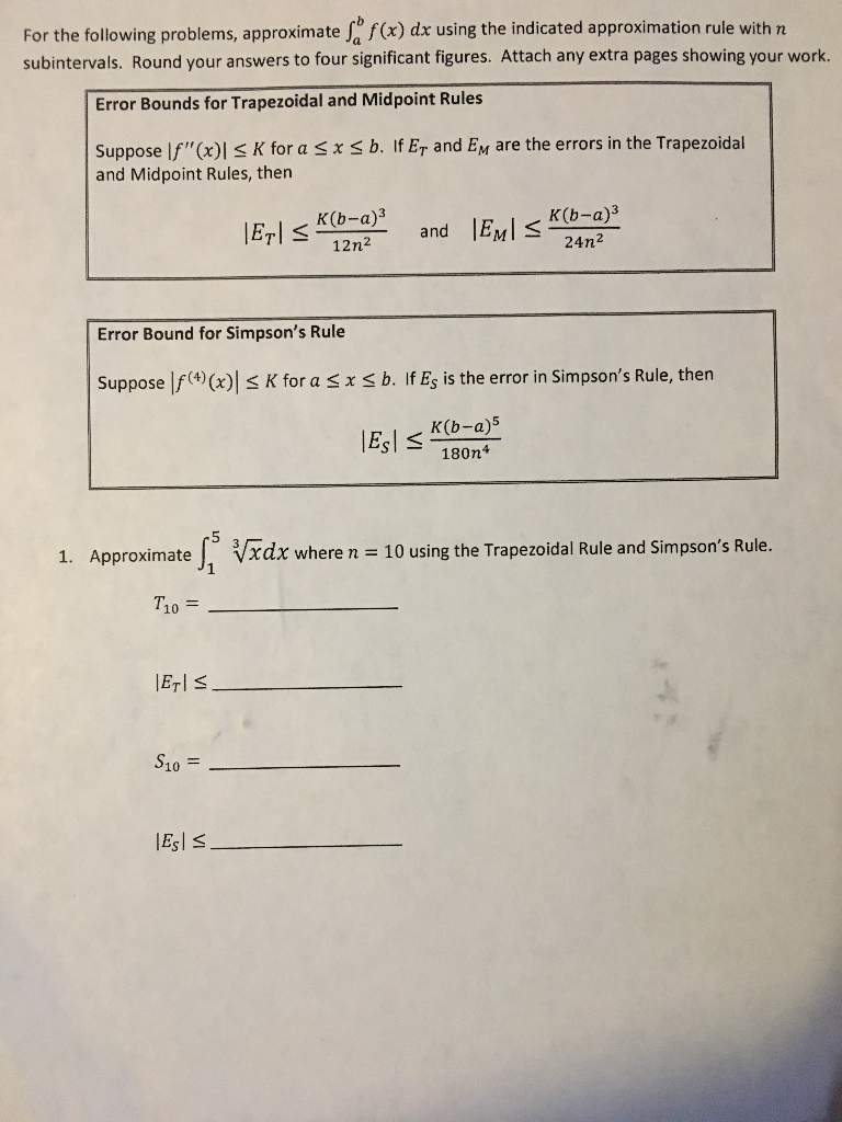 Solved For the following problems, approximate Sof(x) dx | Chegg.com