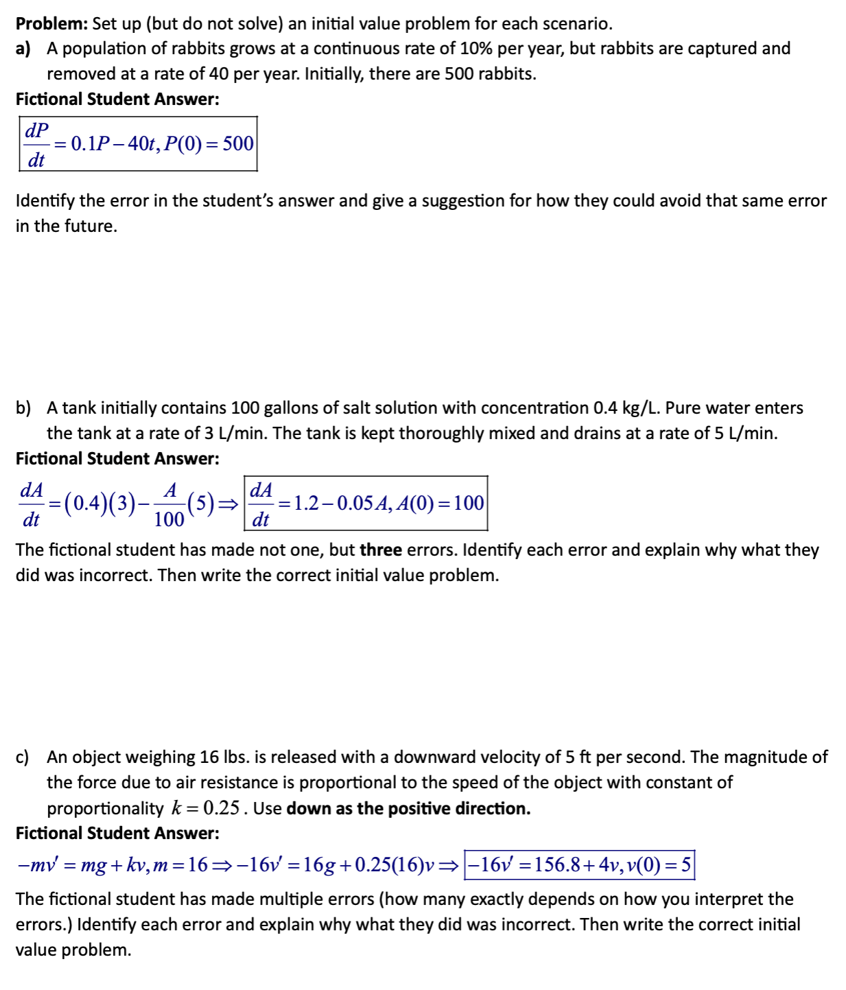 Solved Problem: Set up (but do not solve) ﻿an initial value | Chegg.com