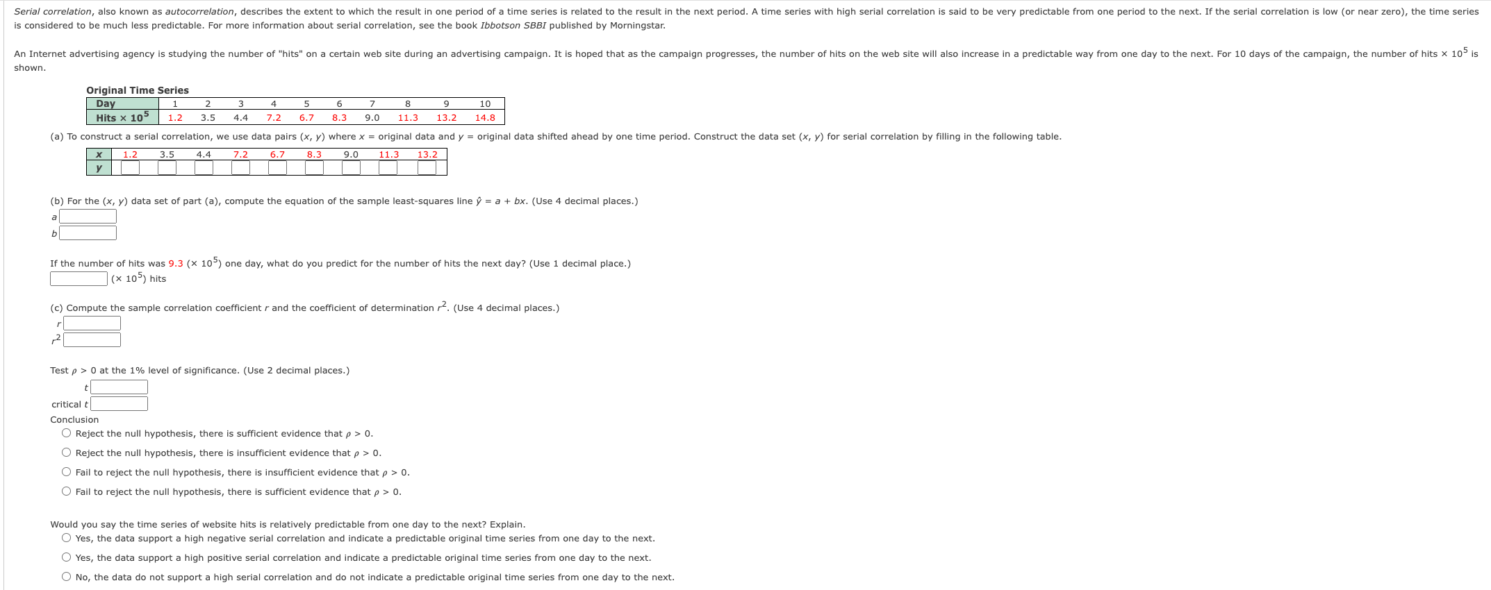 Solved B For The Xy Data Set Of Part A Compute The 
