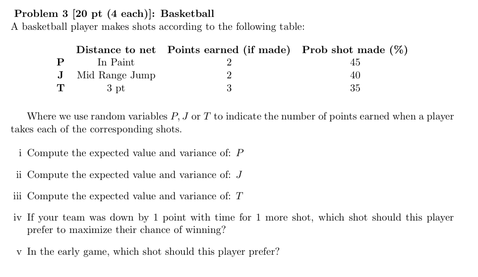 Solved Problem 3 [20 pt (4 each)]: Basketball A basketball | Chegg.com