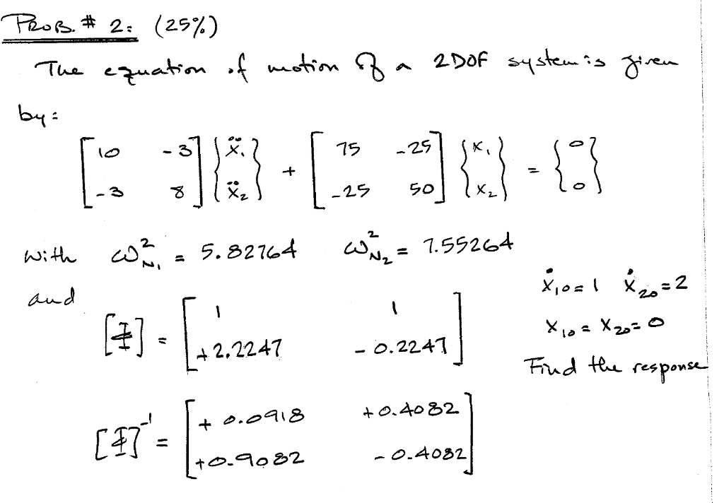 the equation of motion of a 2 dof system is given. | Chegg.com