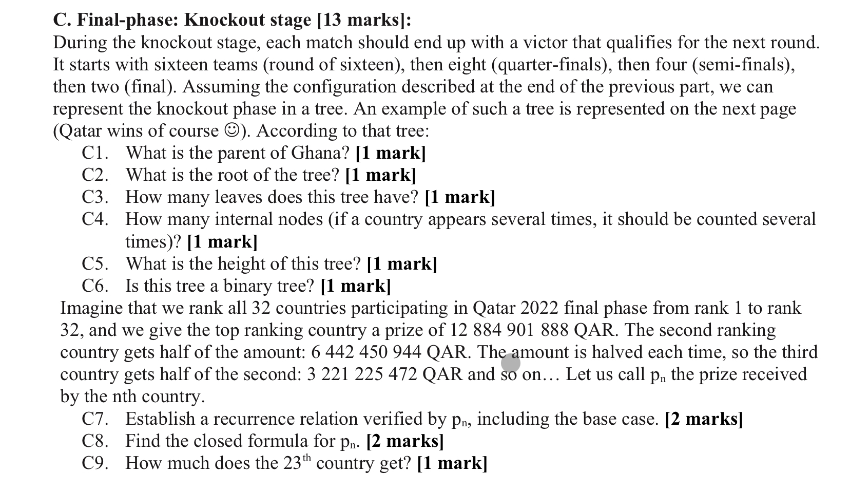 Solved C. ﻿Final-phase: Knockout stage [13 ﻿marks]:During | Chegg.com