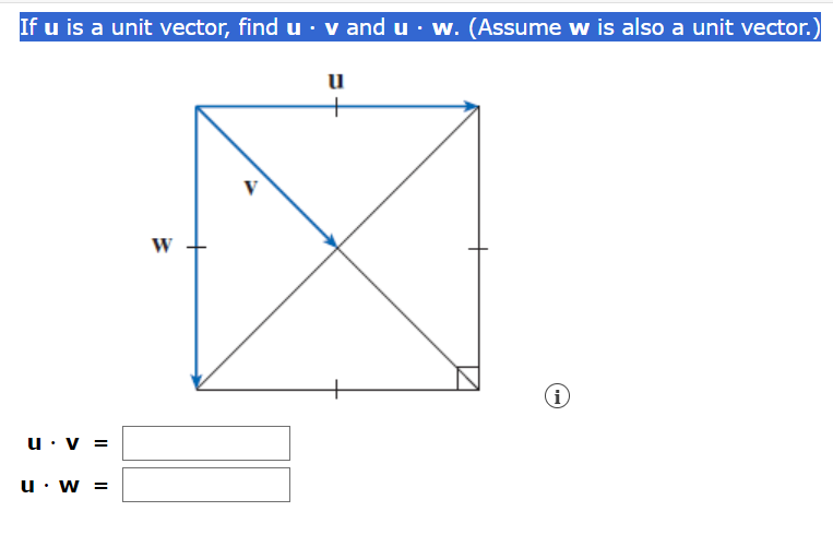 Solved If u is a unit vector, find u⋅v and u⋅w. (Assume w is | Chegg.com
