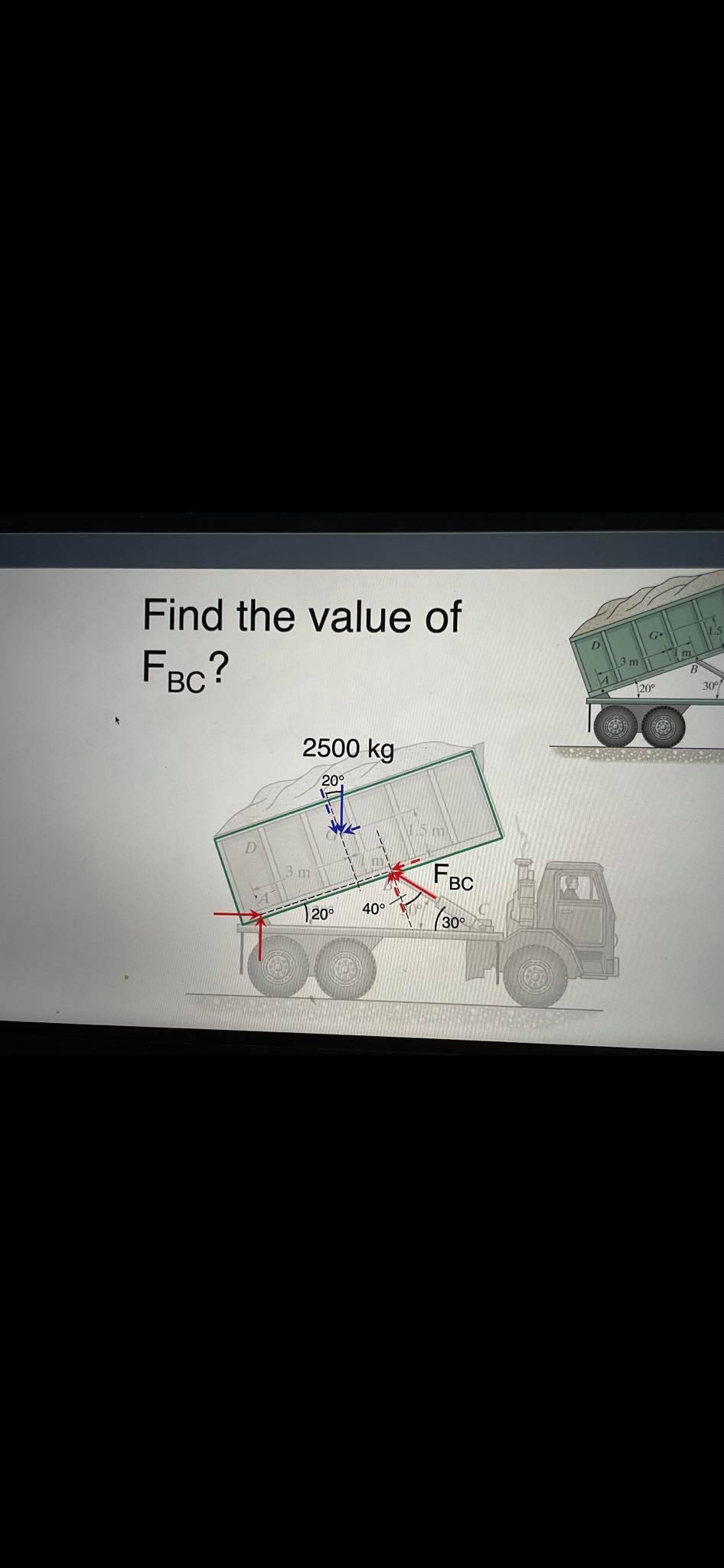 Solved C. Find the value of FBc? 3 m BC B 30°/ 120° 2500 kg | Chegg.com