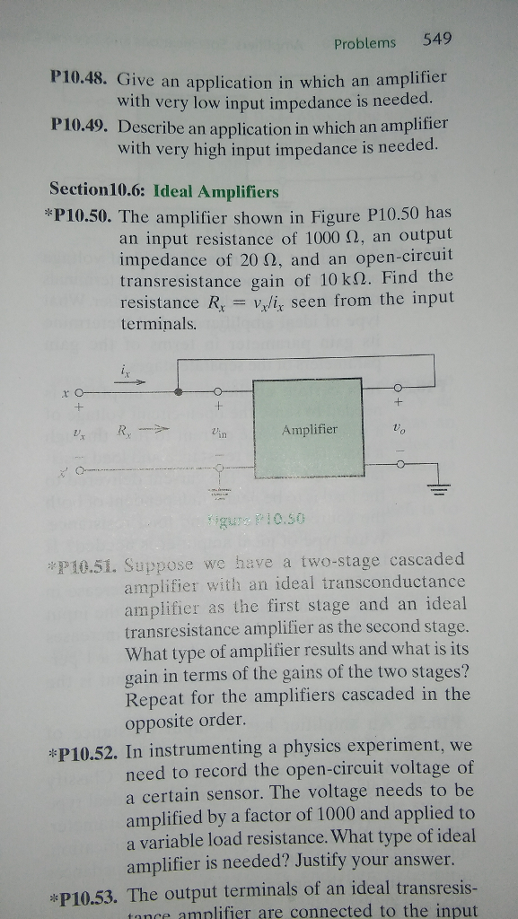 Solved The Amplifier shown in Figure P10.50 has an input | Chegg.com