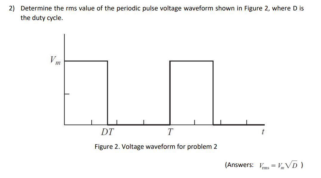 Solved 2) Determine the rms value of the periodic pulse | Chegg.com