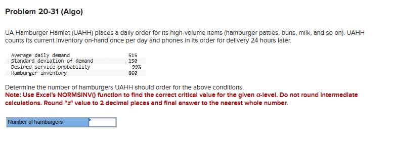 Solved UA Hamburger Hamlet (UAHH) places a dally order for | Chegg.com