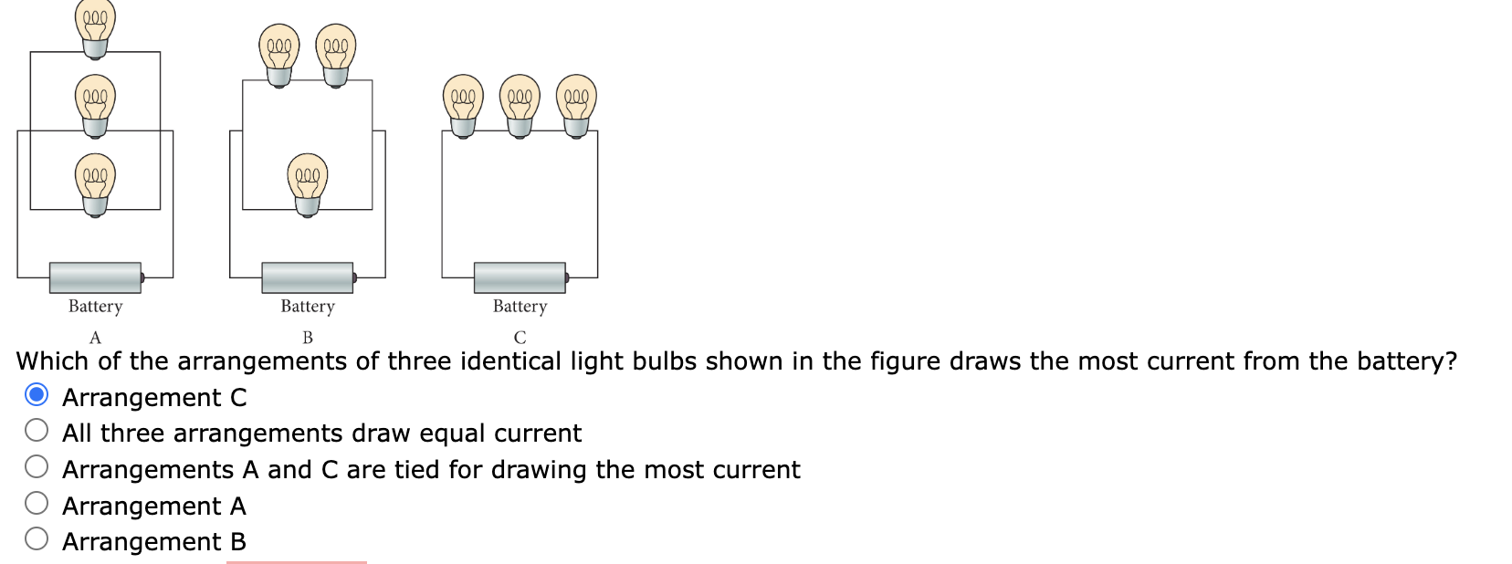 Solved Which of the arrangements of three identical light | Chegg.com