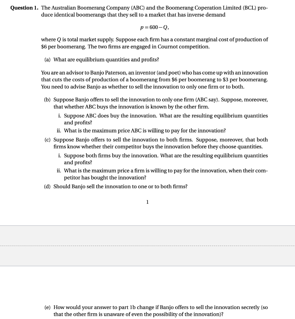 Solved Question 1. The Australian Boomerang Company (ABC) | Chegg.com