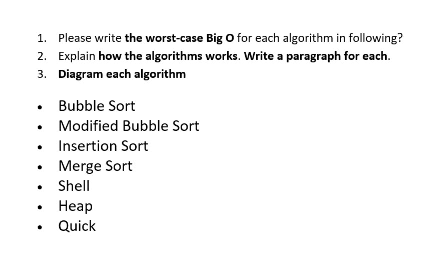 Solved 1 2 3 Please Write Worst Case Big O Algorithm Following Explain Algorithms Works