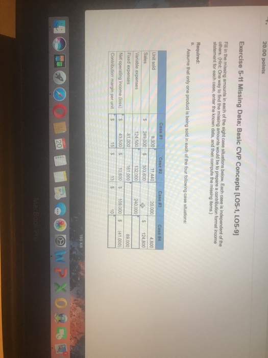 Solved Exercise 5-11 Missing Data; Basic CVP Concepts | Chegg.com