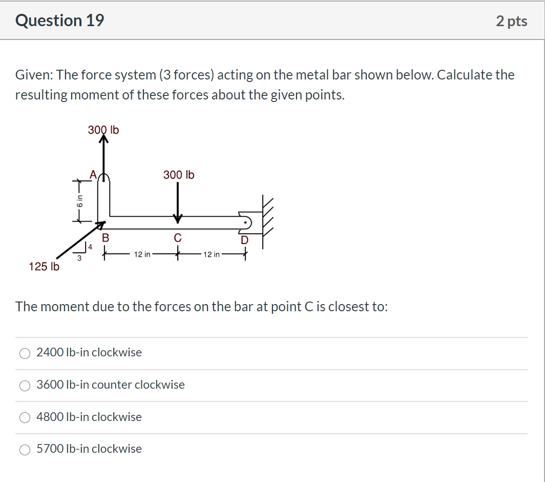 Solved Question 19 2 pts Given: The force system (3 forces) | Chegg.com