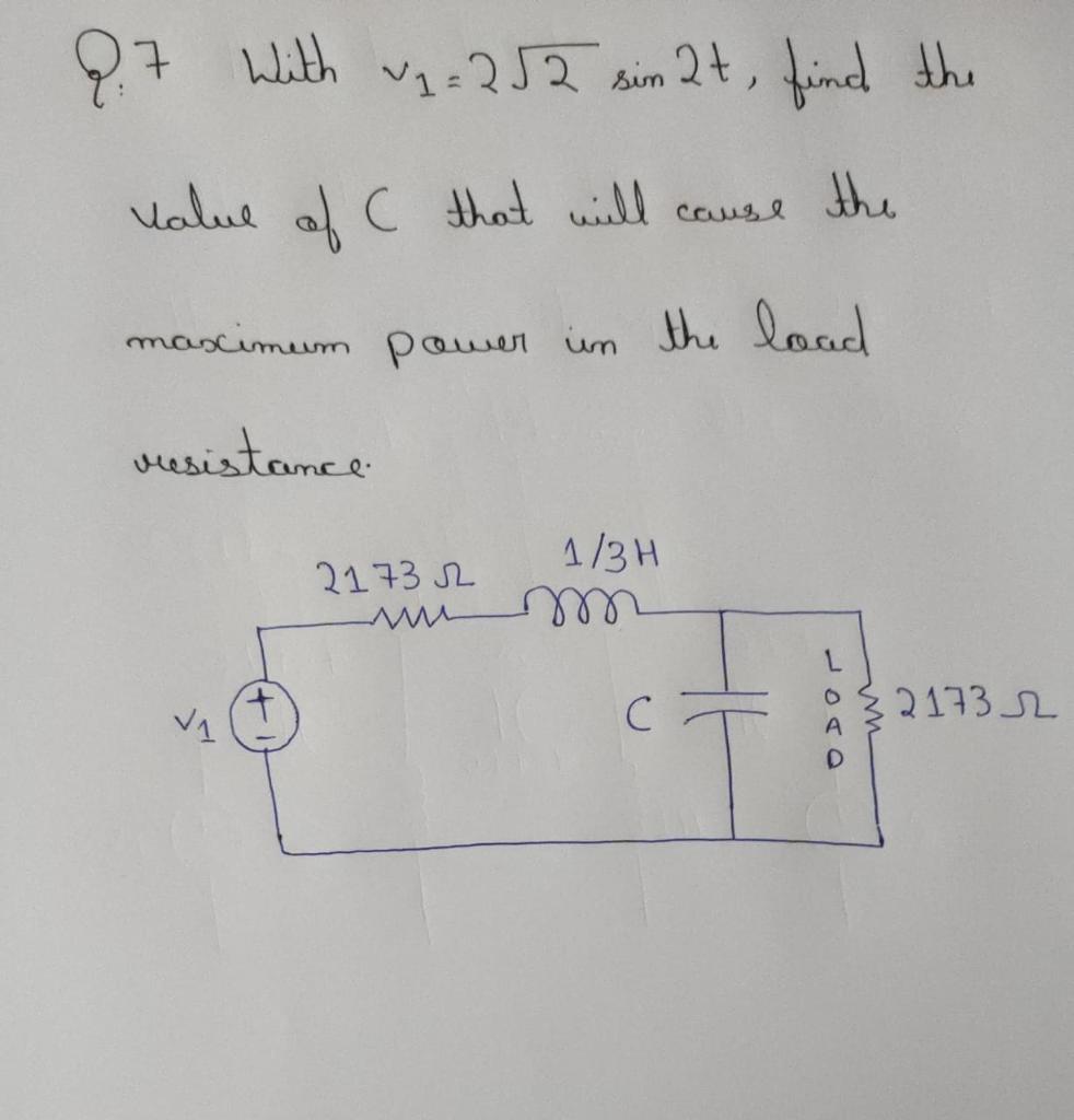 Solved 8.7 With = 252 sim 2t, find the value of C that will | Chegg.com