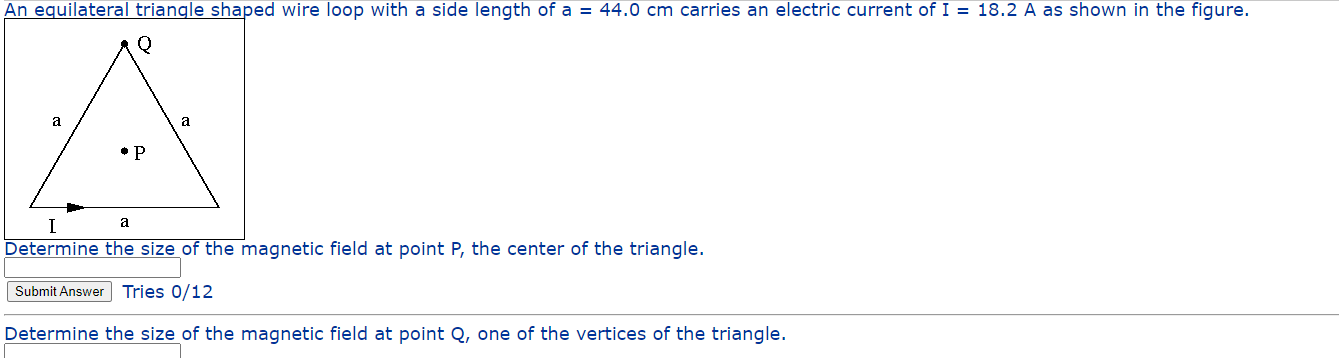 Solved An Equilateral Triangle Shaped Wire Loop With A Side