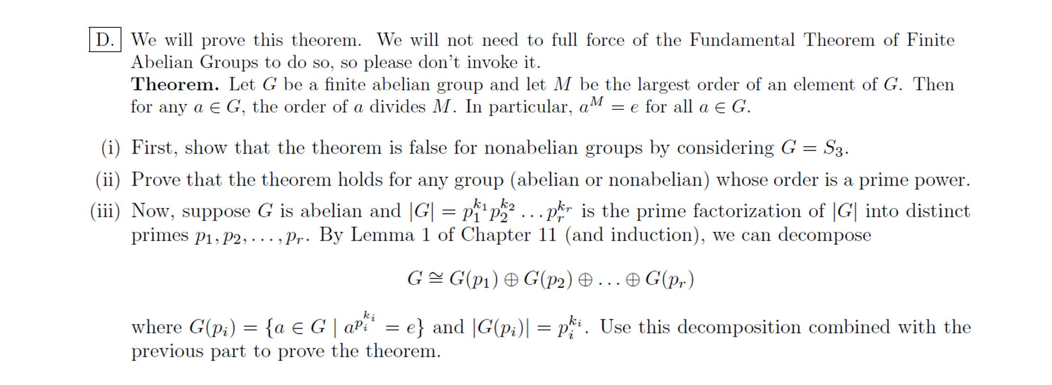 Lemma 1 Let G be a finite Abelian group of order p"m, | Chegg.com