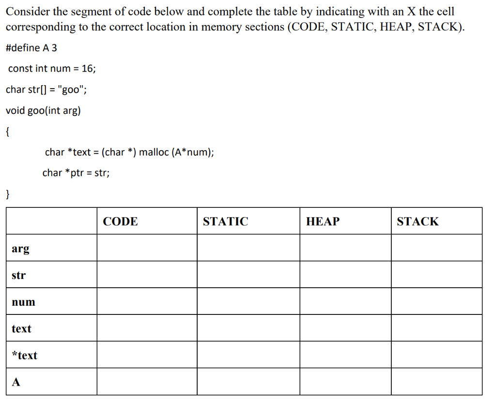 Solved Consider the segment of code below and complete the | Chegg.com