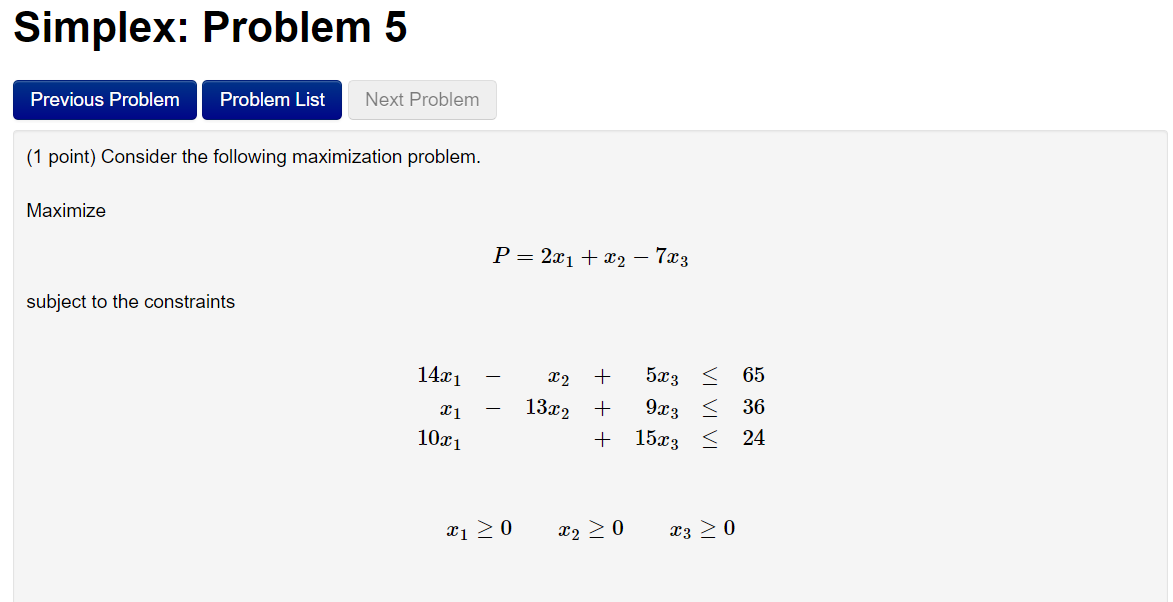 Solved Simplex: Problem 5 Previous Problem Problem List Next | Chegg.com